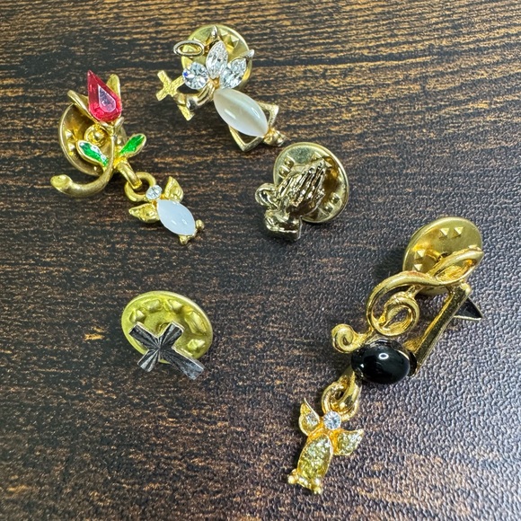 Vintage | Jewelry | Guardian Angel Music And Prayer Pin Bundle Gold ...